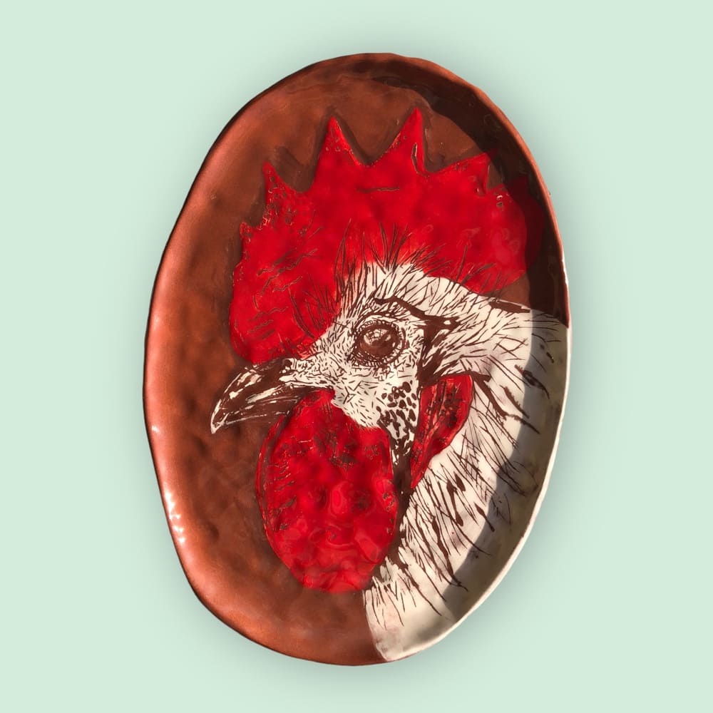 ceramic rooster platter - annasceramic.com